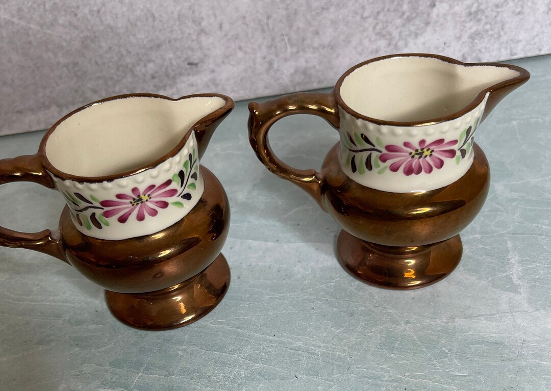 Antique Lusterware Lustreware Luster Copper Creamer Set Pink Floral - Etsy