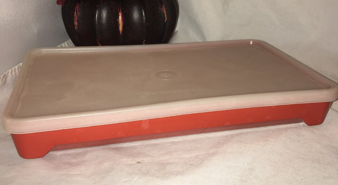 VINTAGE TUPPERWARE DELI Bacon Hot Dog Keeper Storage Tray 1292 Orange ...