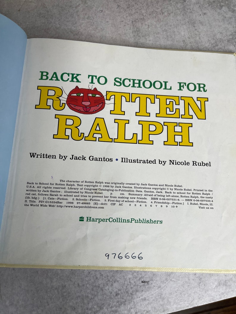 Vintage 1998 Back to School for Rotten Ralph Book Hardcover - Etsy