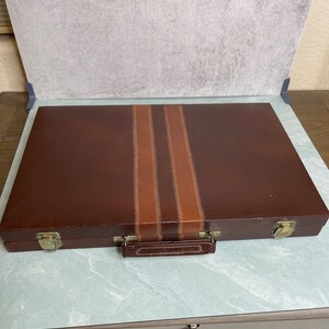 Vintage Skor-mor BACKGAMMON Game Set Faux Leather Briefcase Style Brown ...