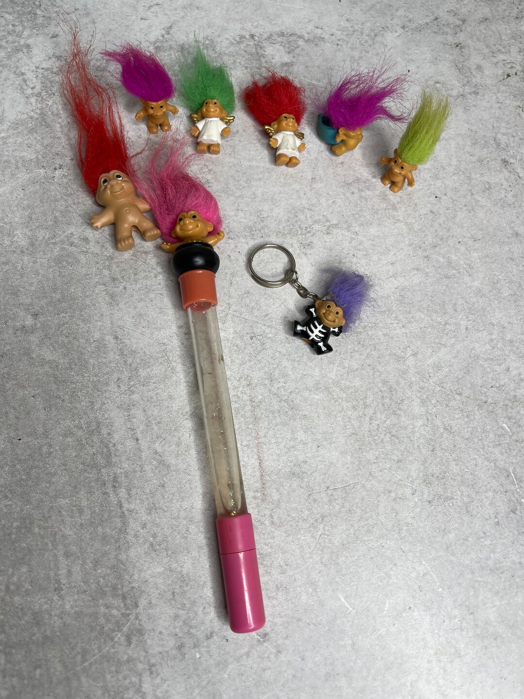 Vintage 8pc Troll Set Minis Pen Skeleton Keychain Ring Toys - Etsy