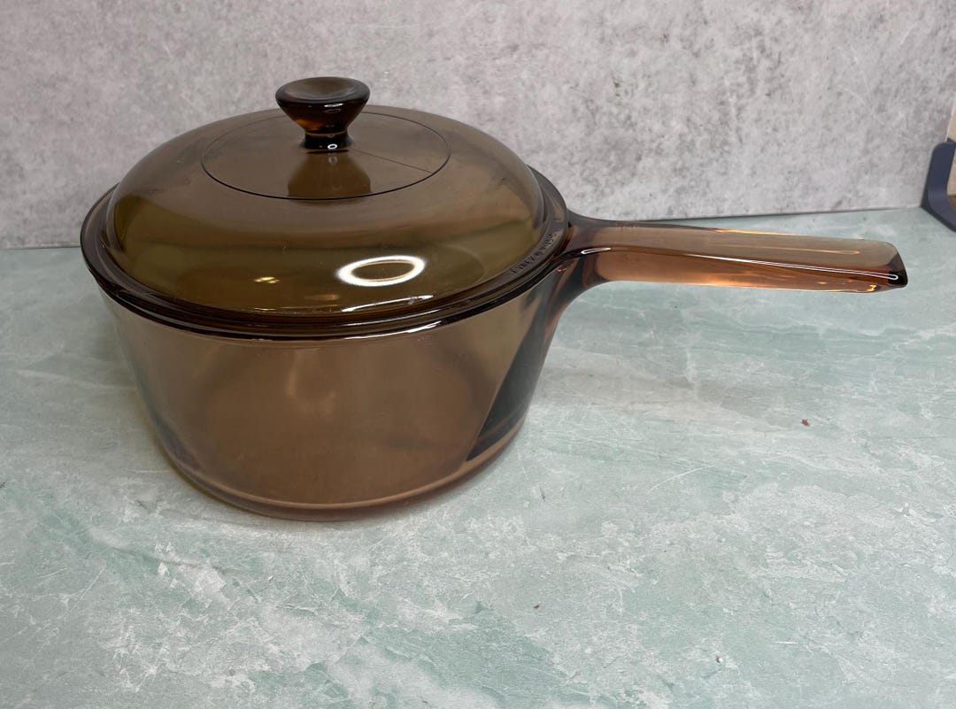 Vintage Pyrex Corning Vision Ware Amber 1.5L Glass Cooking Pot With Lid ...