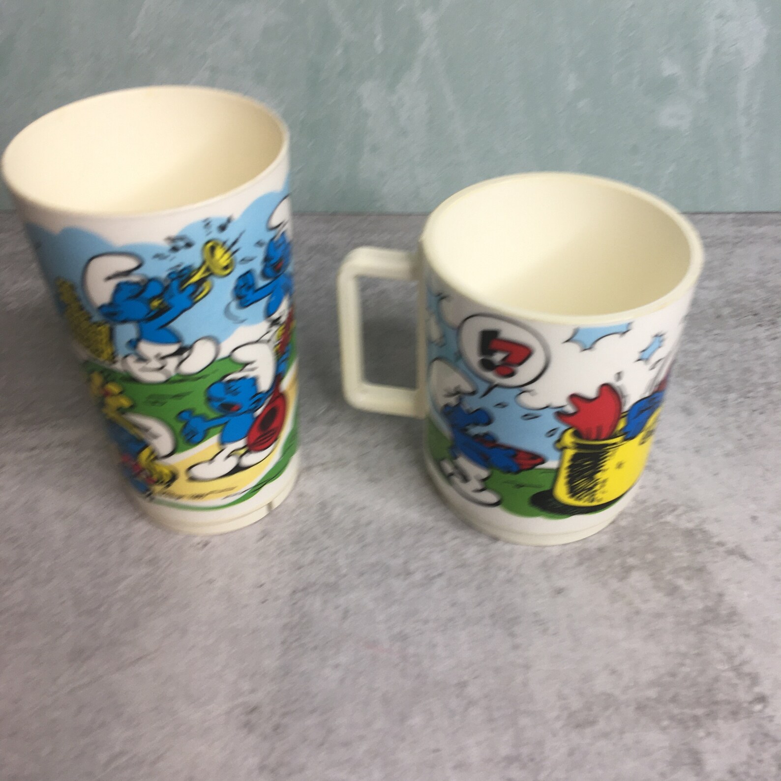 Vintage Smurf Smurfs 1980s Plastic Mug And Tumbler Cup Set Etsy