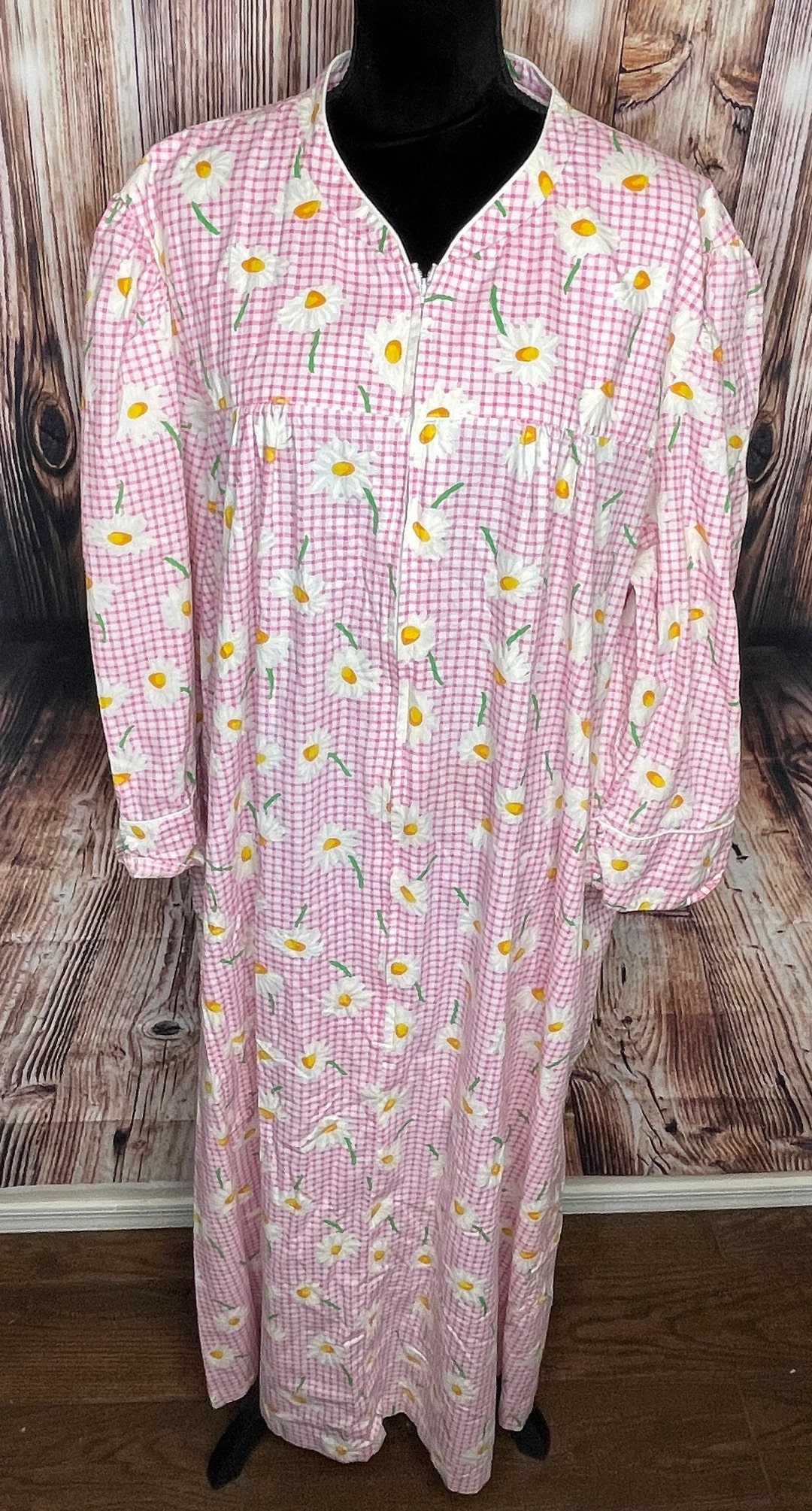 Vintage Chiha Half Zip Long Nightgown House Dress Daisy Floral Pockets ...