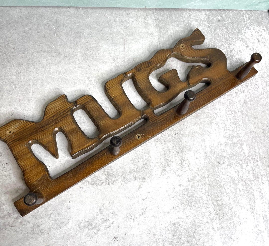 Vintage MUGS SIGN Wood Coffee Mug Rack Holder 4 Pegs Taiwan - Etsy