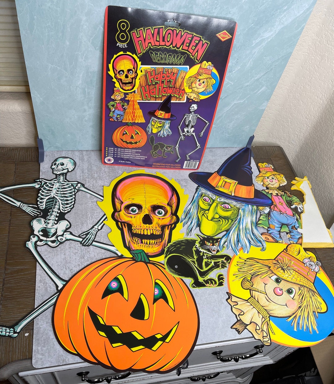 Vintage 1995 8pc Beistle Halloween Die Cut Decorations Cat Witch ...