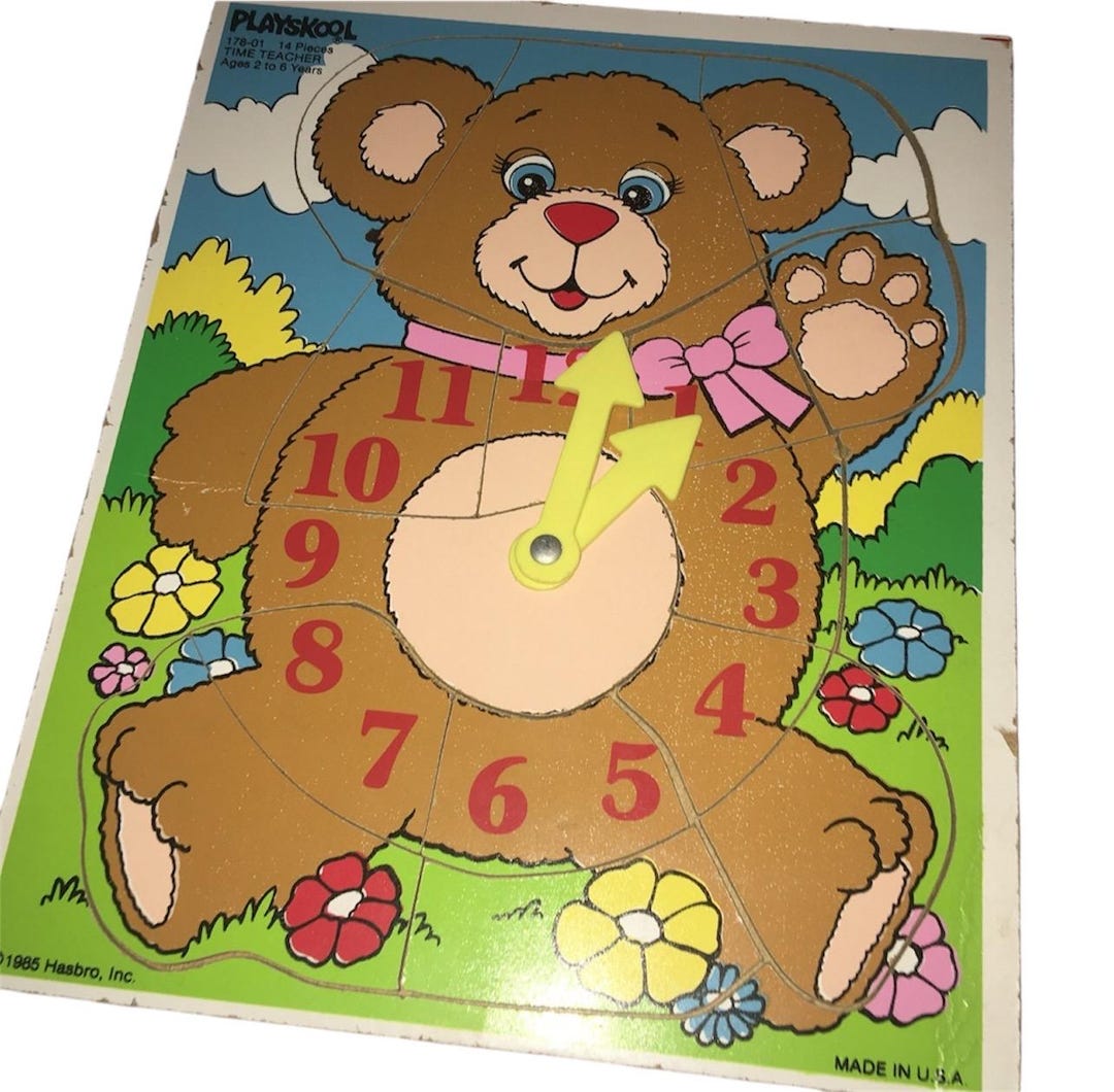 Vintage 1985 Playskool 14 Pc Wooden Puzzle 178-01 Time Teacher Bear ...