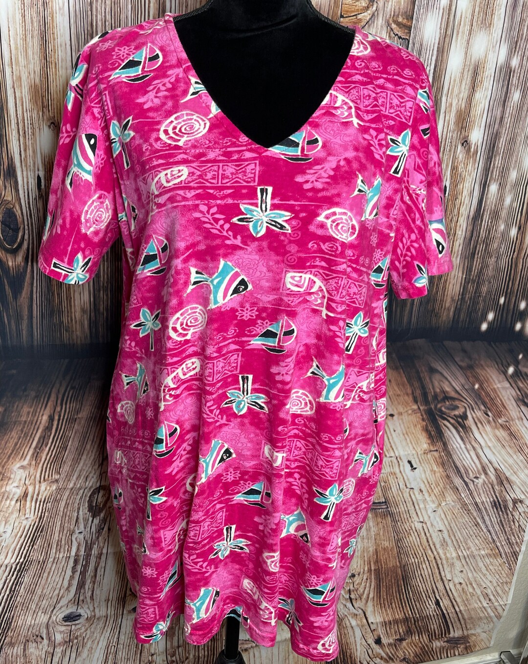 Vintage Loungees Tunic Top Swim Suit Cover up Fish Sequins Pink Size ...