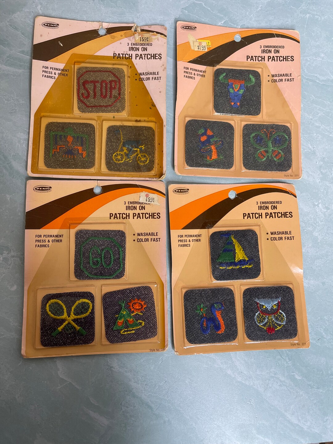 Vintage 4-pack New 1970s Penn Dark Denim Embroidered Iron on Patch ...