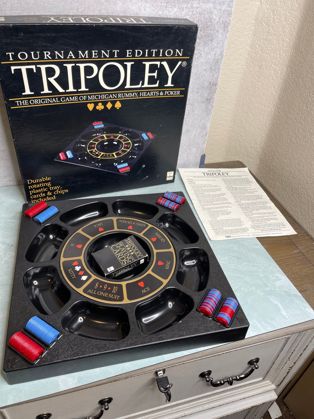 Vintage 1989 Cadaco Tripoley Tournament Edition Rotating Tray Complete ...