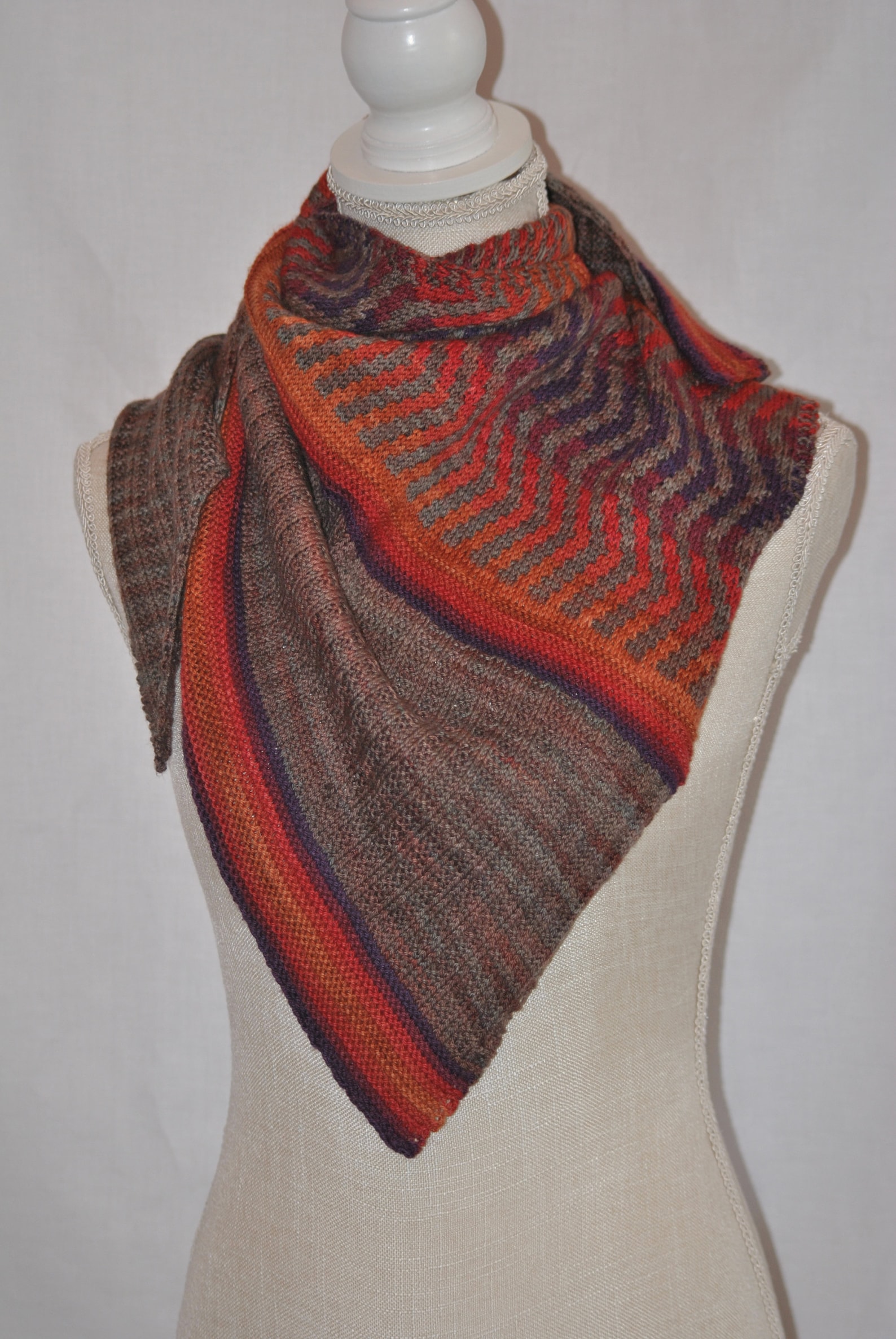 Hand Knit Delicate Asymmetrical Triangle Shawl - Fall Colors - Gradient ...