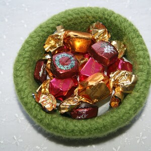 Felted Wool Bowl, Crocheted Handmade Fold Over Brim Bowl, Spring Green ...