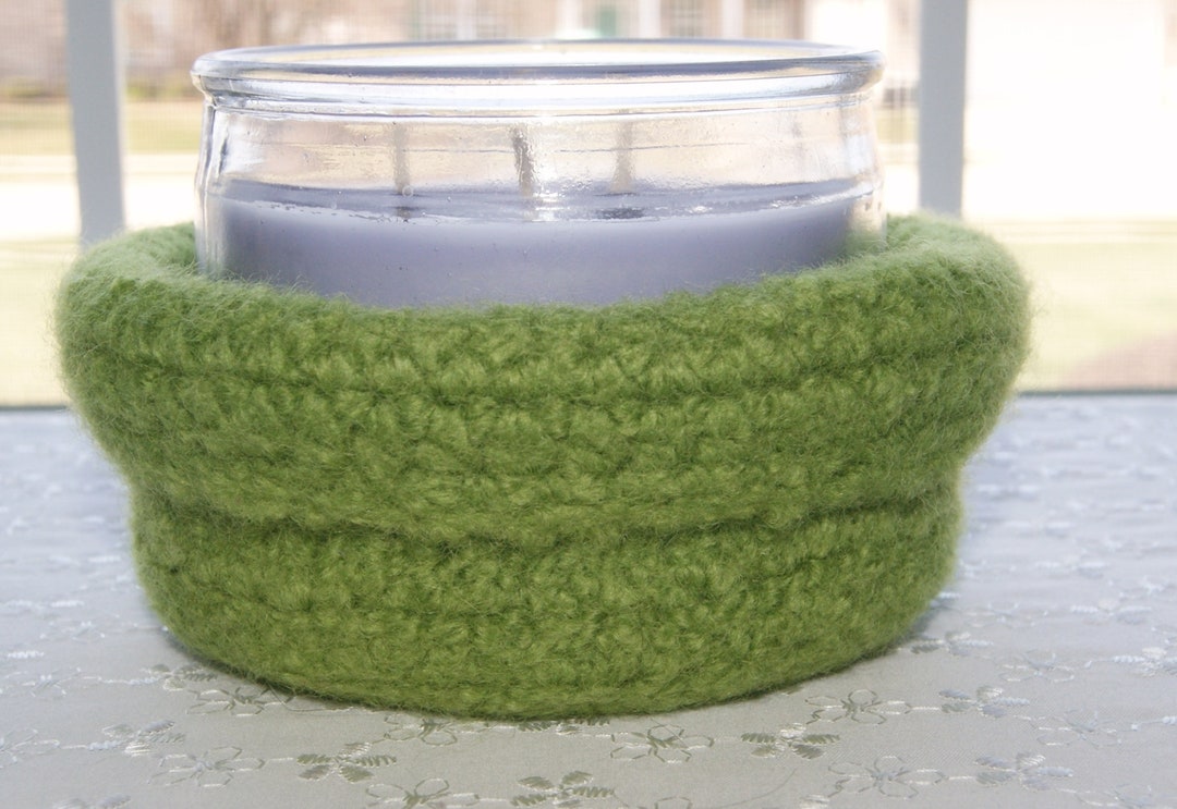 Felted Wool Bowl, Crocheted Handmade Fold Over Brim Bowl, Spring Green ...