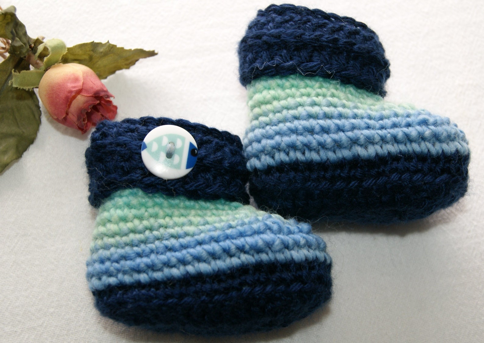 Blue Variegated Baby Booties Size 3 to 6 Month Baby Boy - Etsy