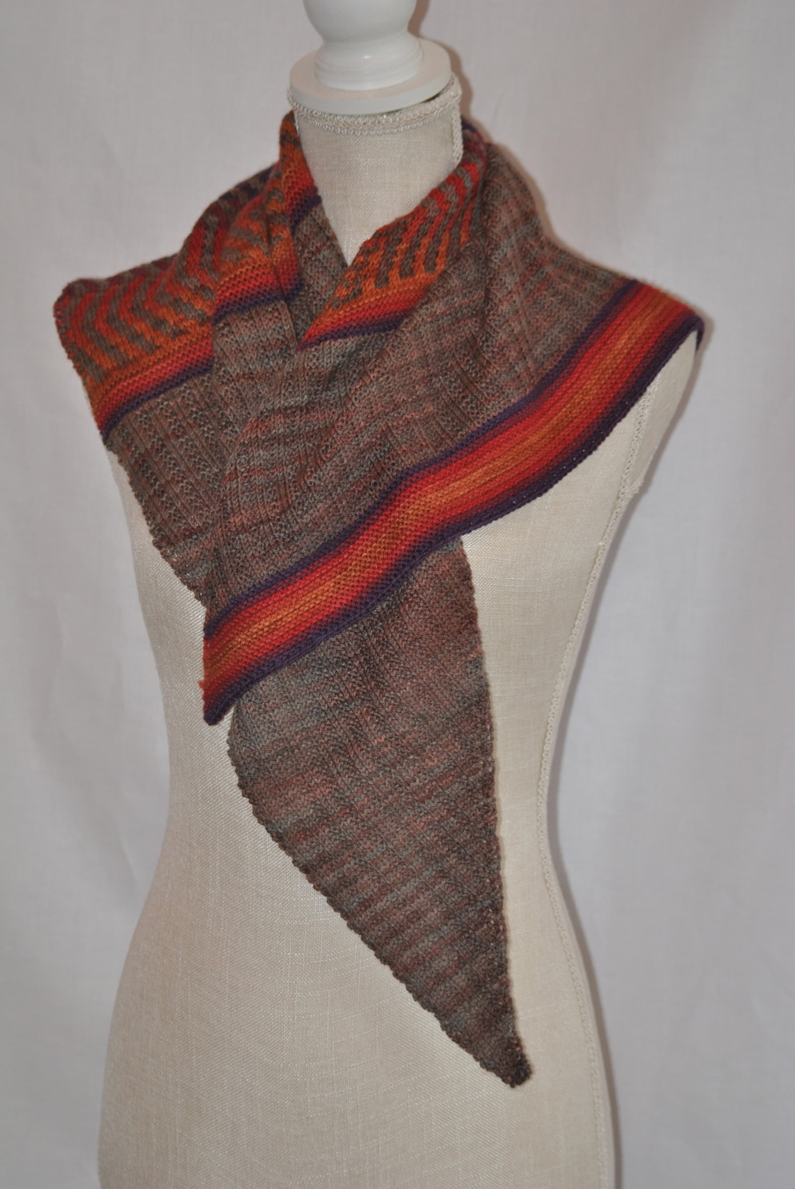Hand Knit Delicate Asymmetrical Triangle Shawl - Fall Colors - Gradient ...