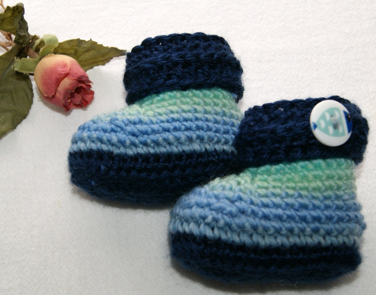 Blue Variegated Baby Booties Size 3 to 6 Month Baby Boy - Etsy