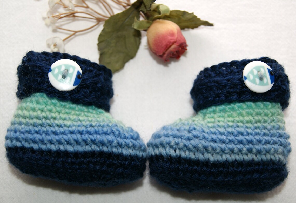 Blue Variegated Baby Booties Size 3 to 6 Month Baby Boy - Etsy