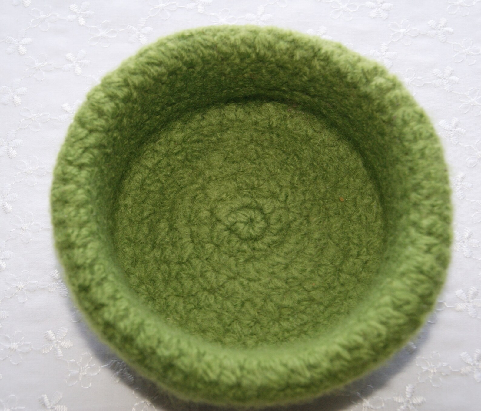 Felted Wool Bowl, Crocheted Handmade Fold Over Brim Bowl, Spring Green ...