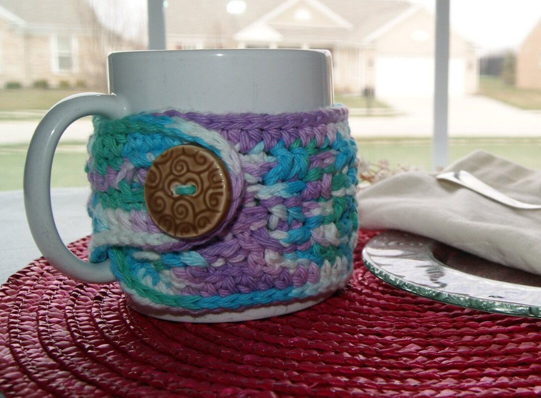 Morning Coffee Mug Insulator Sleeve, Hand Crochet Cotton Cup Wrap, Gift ...