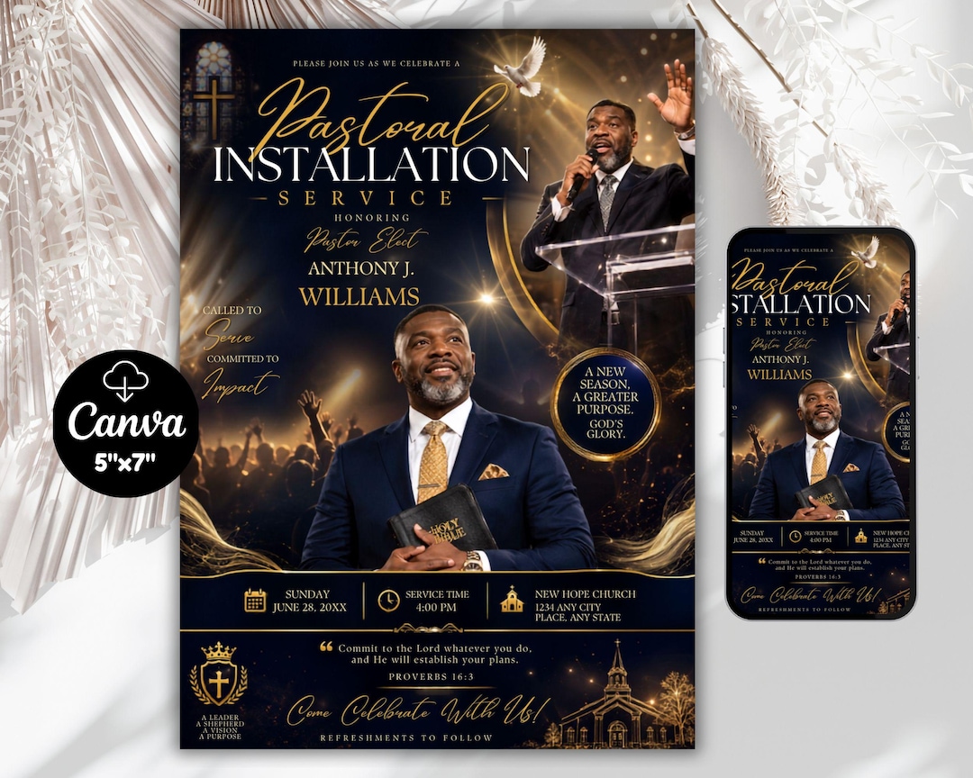 Pastoral Installation Church Program Canva Template-editable Bifold ...