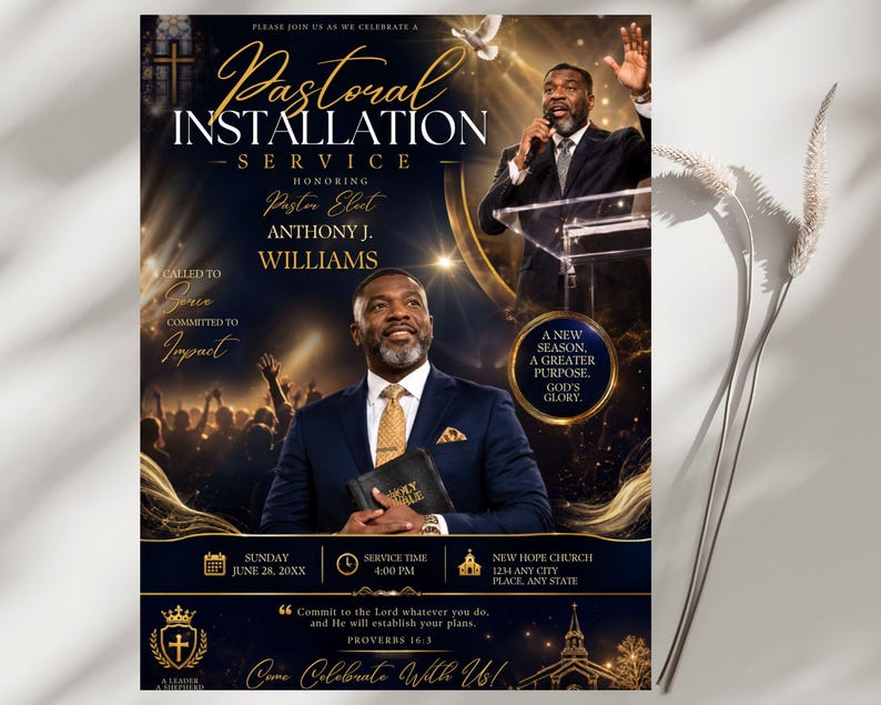 Pastoral Installation Church Program Canva Template-editable Bifold ...