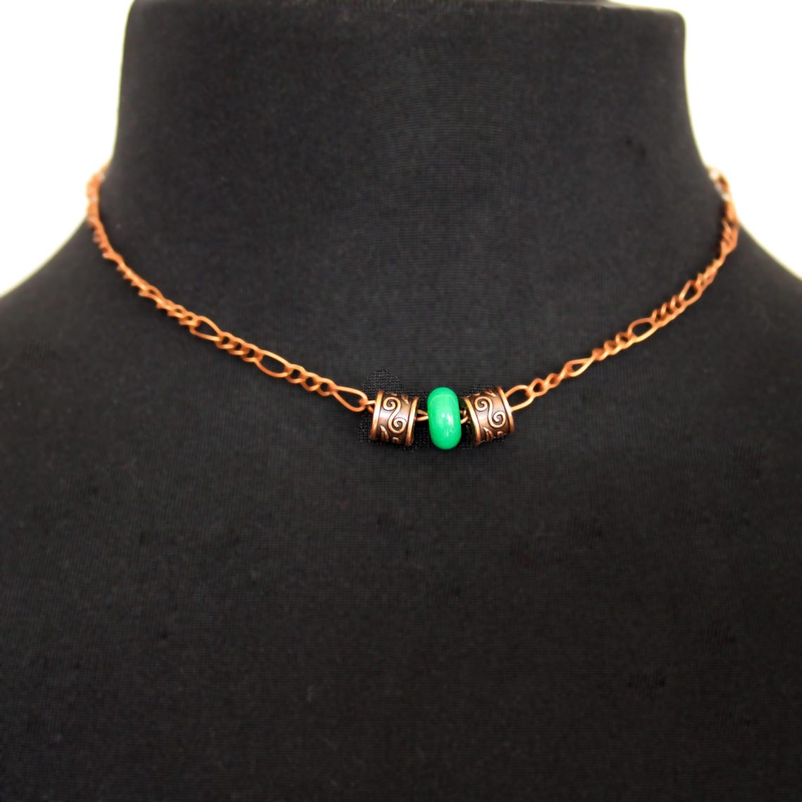 Jade Copper Necklace, Jade Bead Choker, Minimalist Copper Chain ...