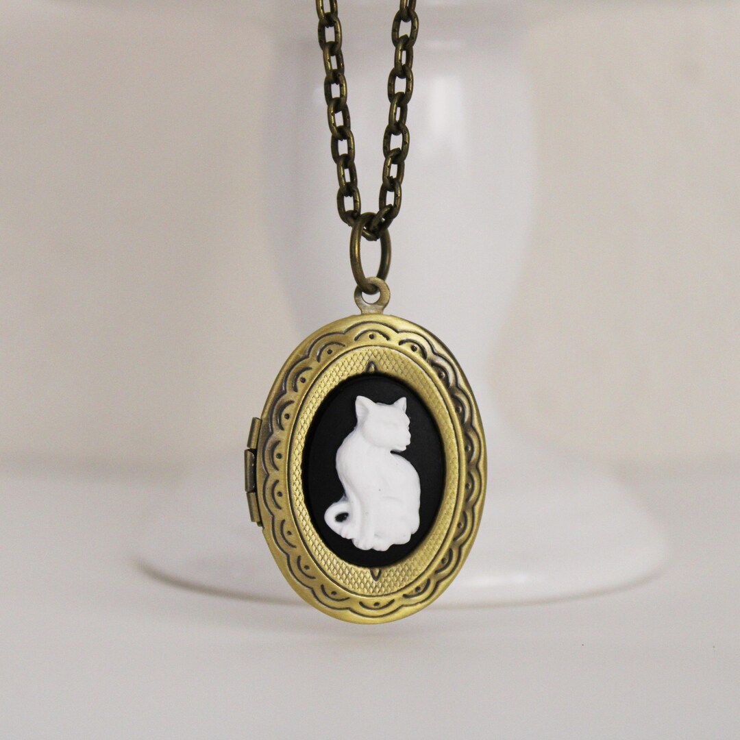 Cat Cameo Locket Necklace - Etsy