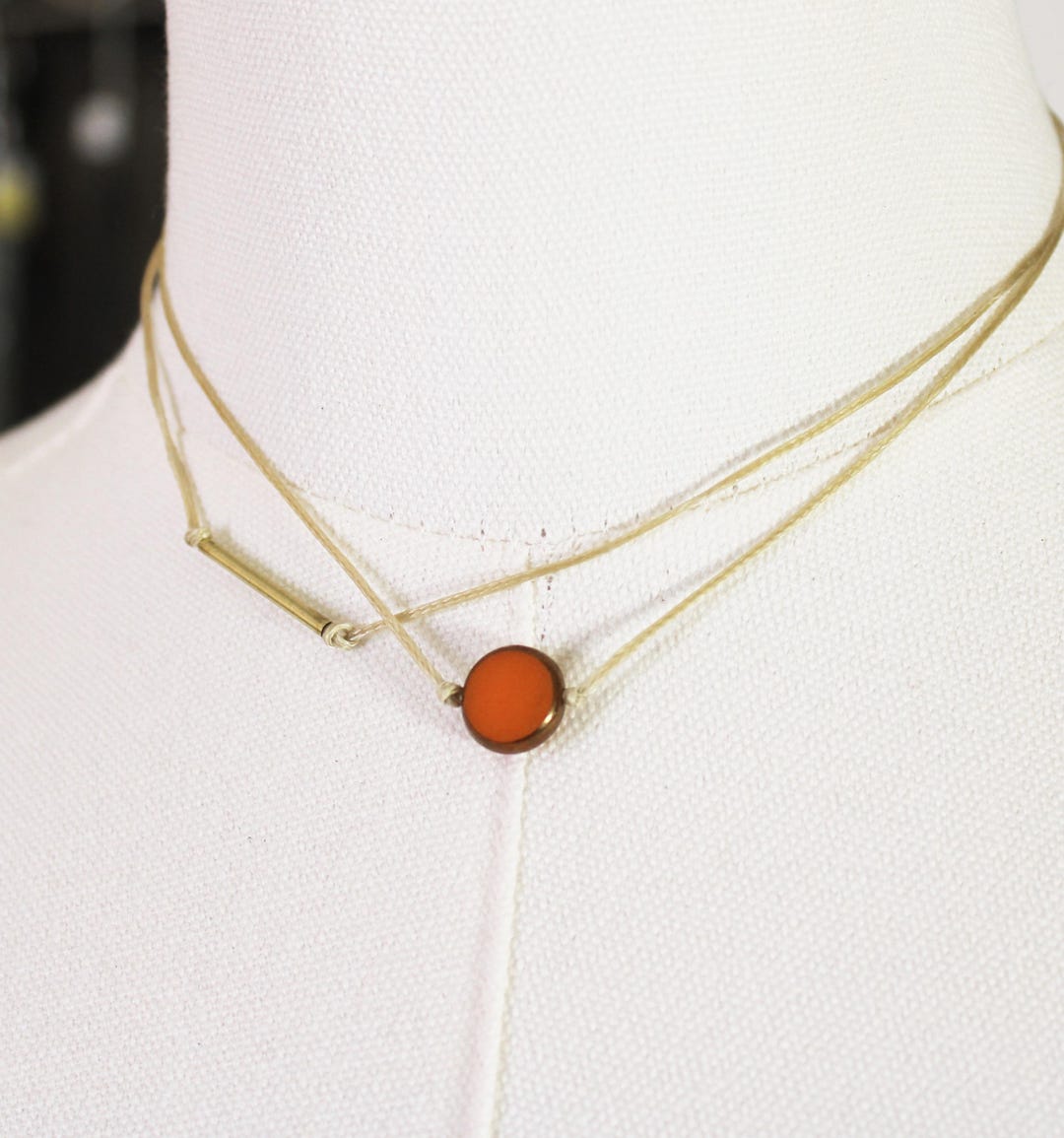 Orange Dot Double Cord Choker, Boho Two Strand Choker, Short Necklace ...