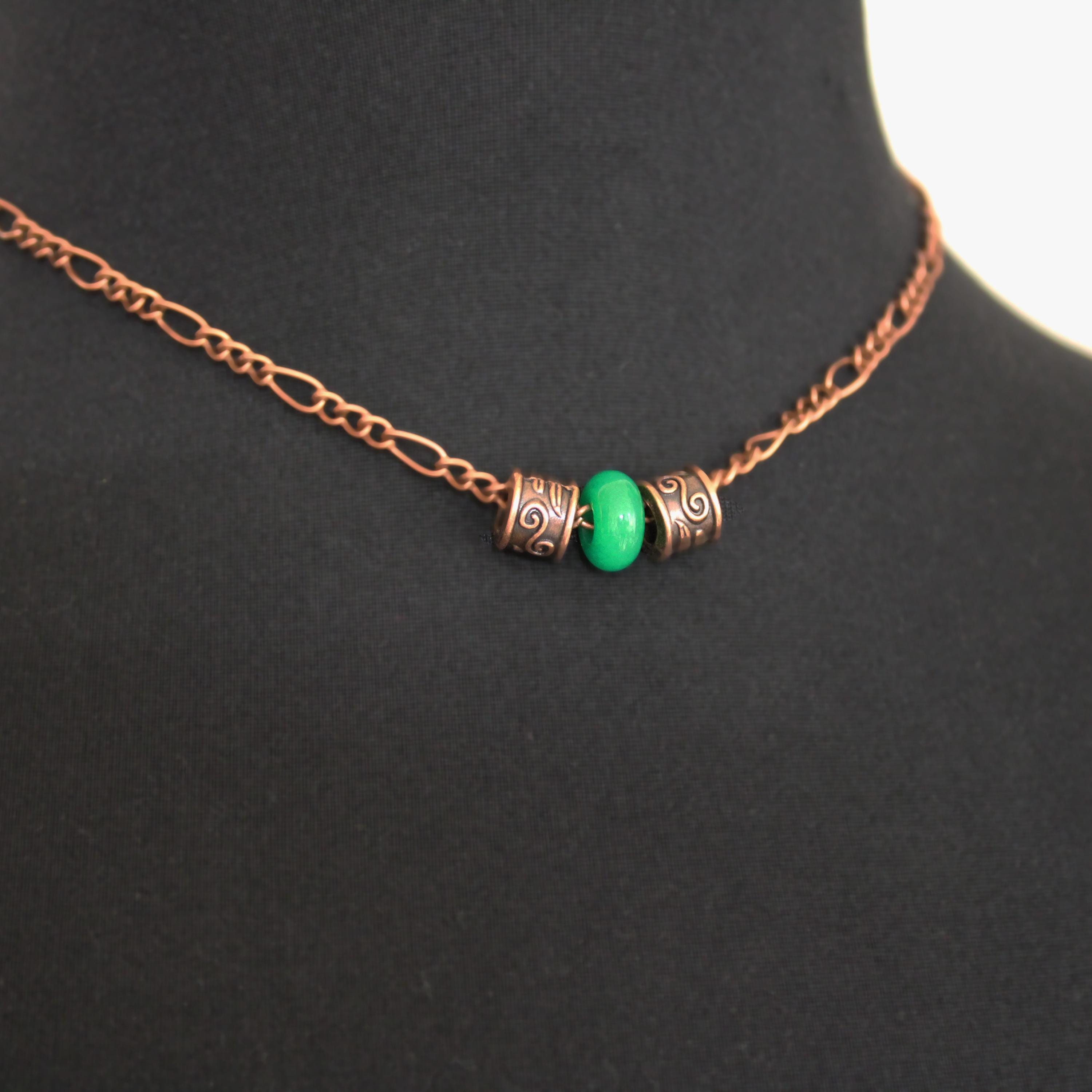 Jade Copper Necklace, Jade Bead Choker, Minimalist Copper Chain ...