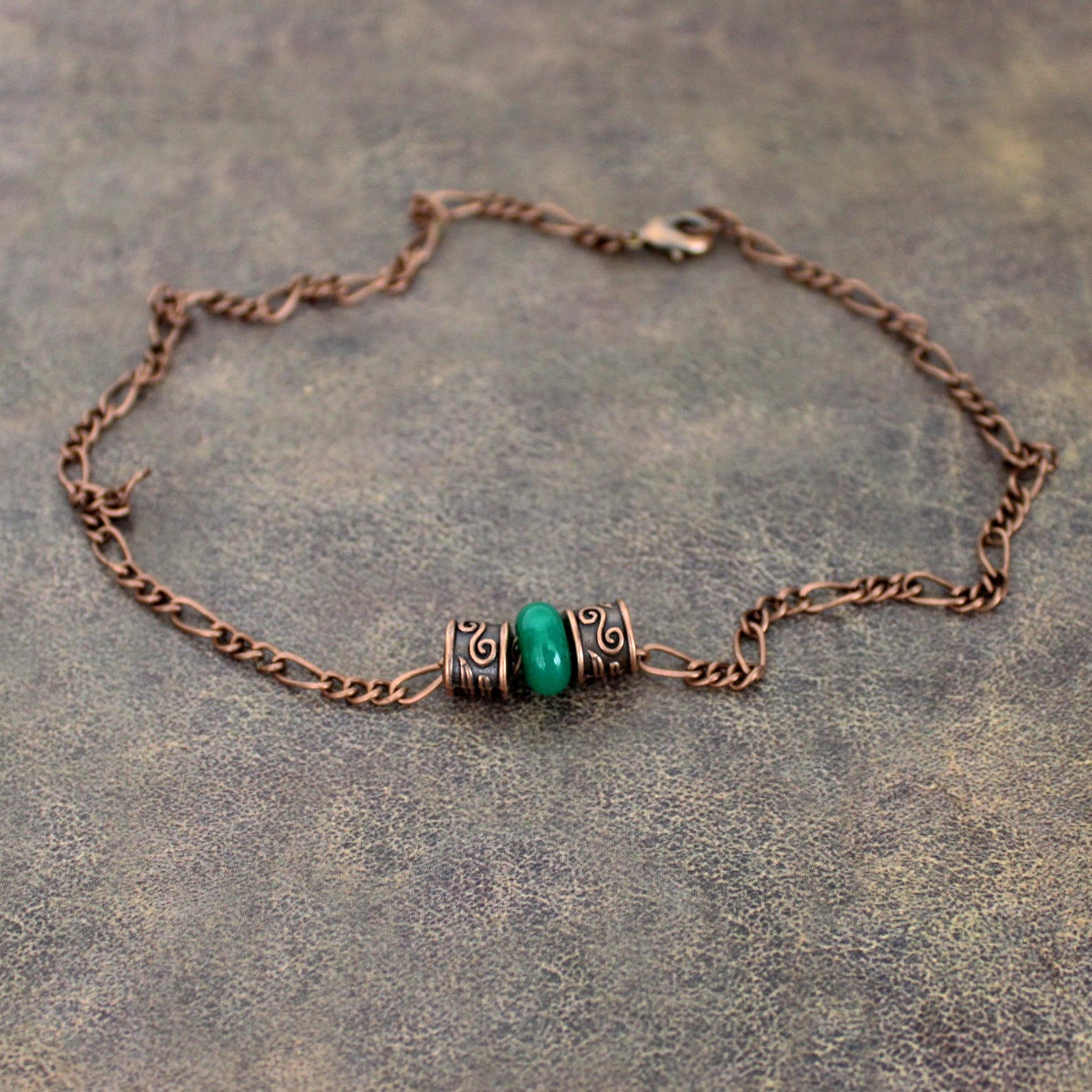 Jade Copper Necklace, Jade Bead Choker, Minimalist Copper Chain ...