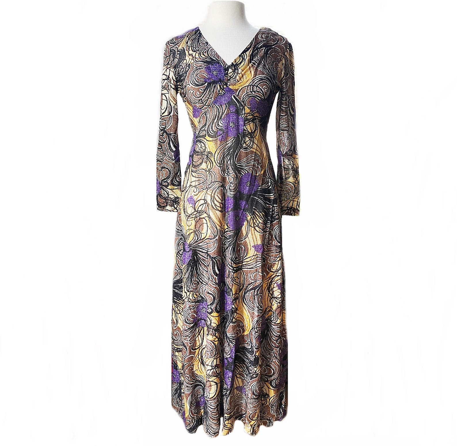 Vintage 70s Lame Maxi Dress/ Glitter Metallic Thread Dress/ Shimmering ...