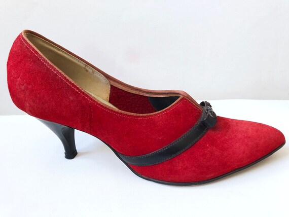 Vintage 50s red suede kitten heels| 1950s red shoes| … - Gem