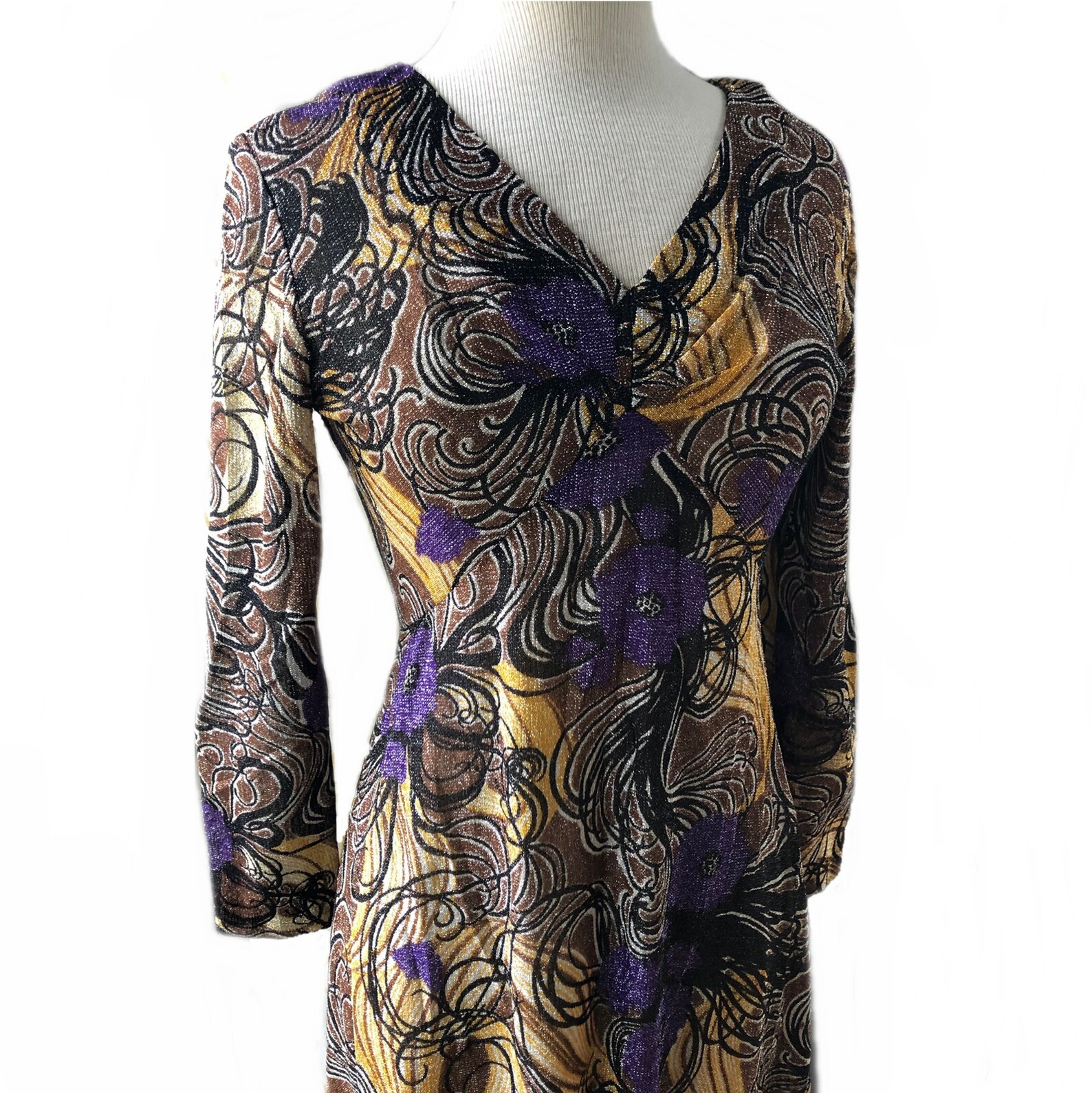 Vintage 70s Lame Maxi Dress/ Glitter Metallic Thread Dress/ Shimmering ...