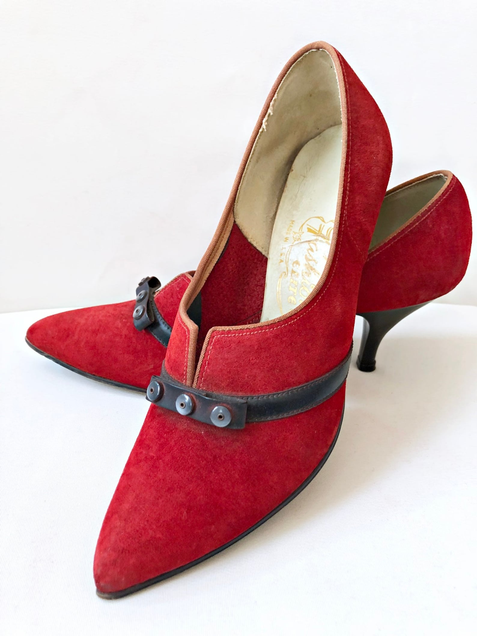 Vintage 50s Red Suede Kitten Heels 1950s Red Shoes Fashion - Etsy