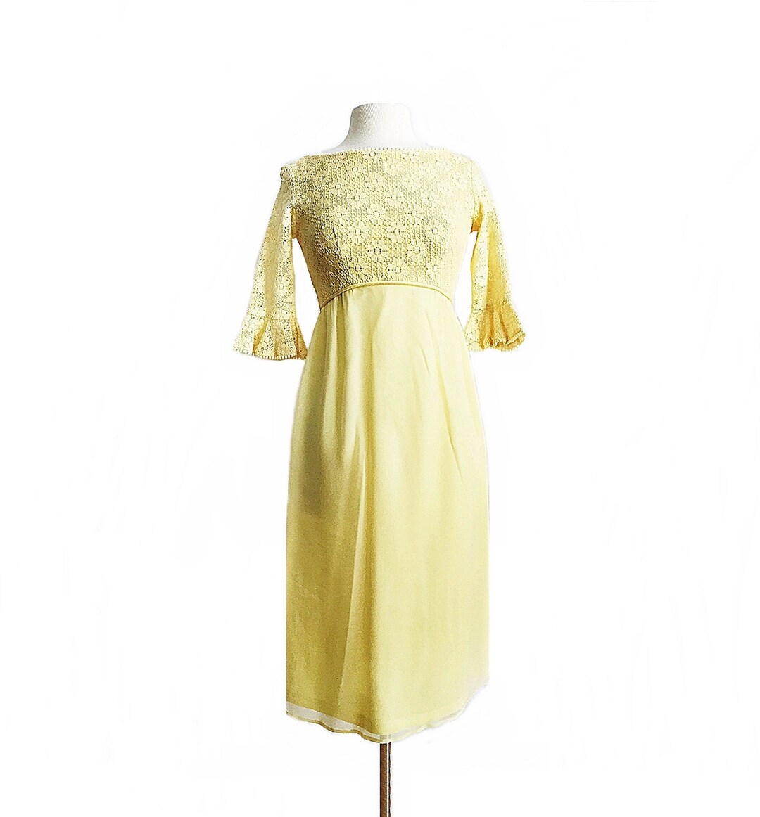 Vintage 60s Yellow Cocktail Dress/ Floral Lace Pastel Yellow Prom Party ...