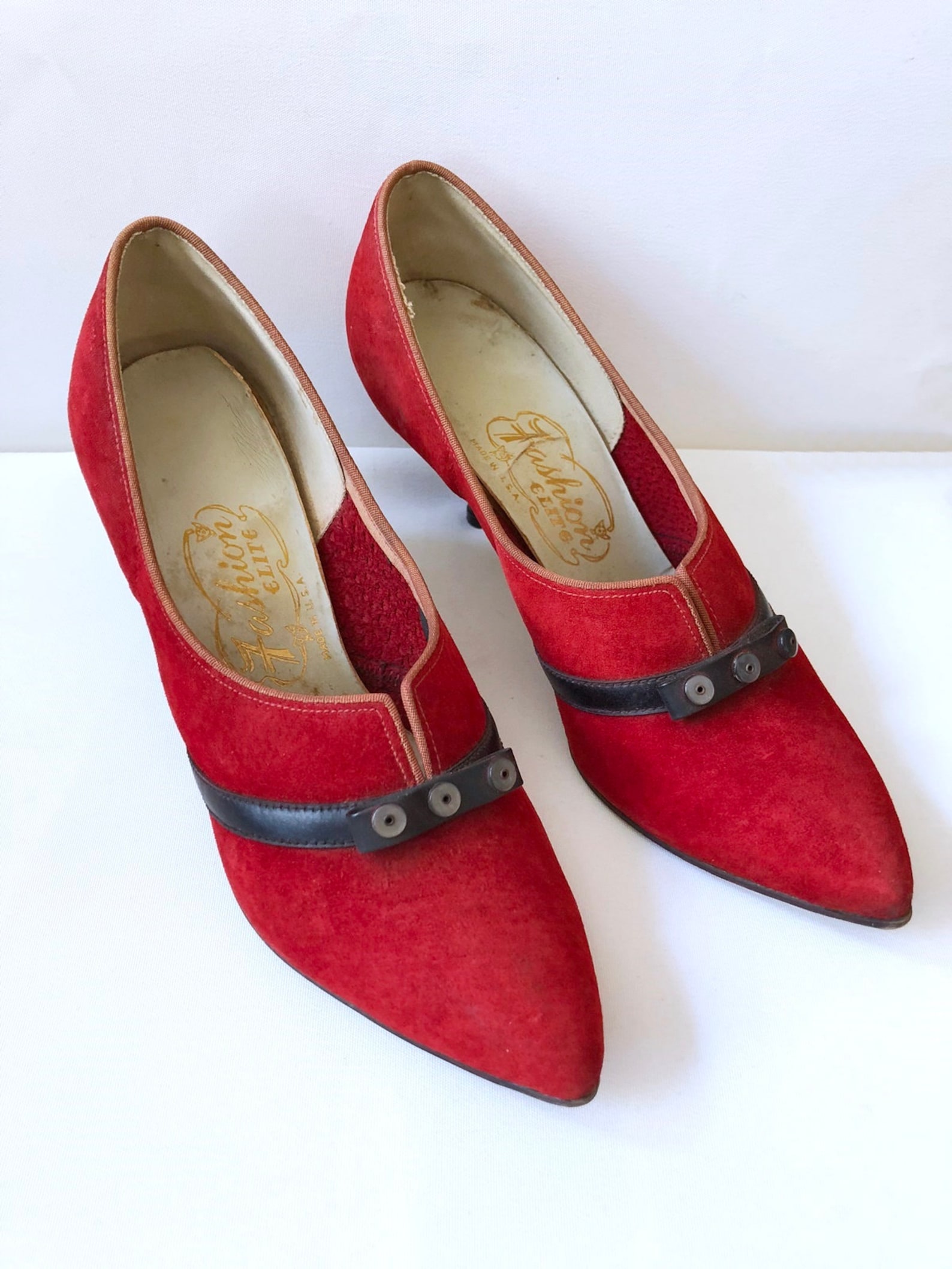 Vintage 50s Red Suede Kitten Heels| 1950s Red Shoes| Fashion Elite ...
