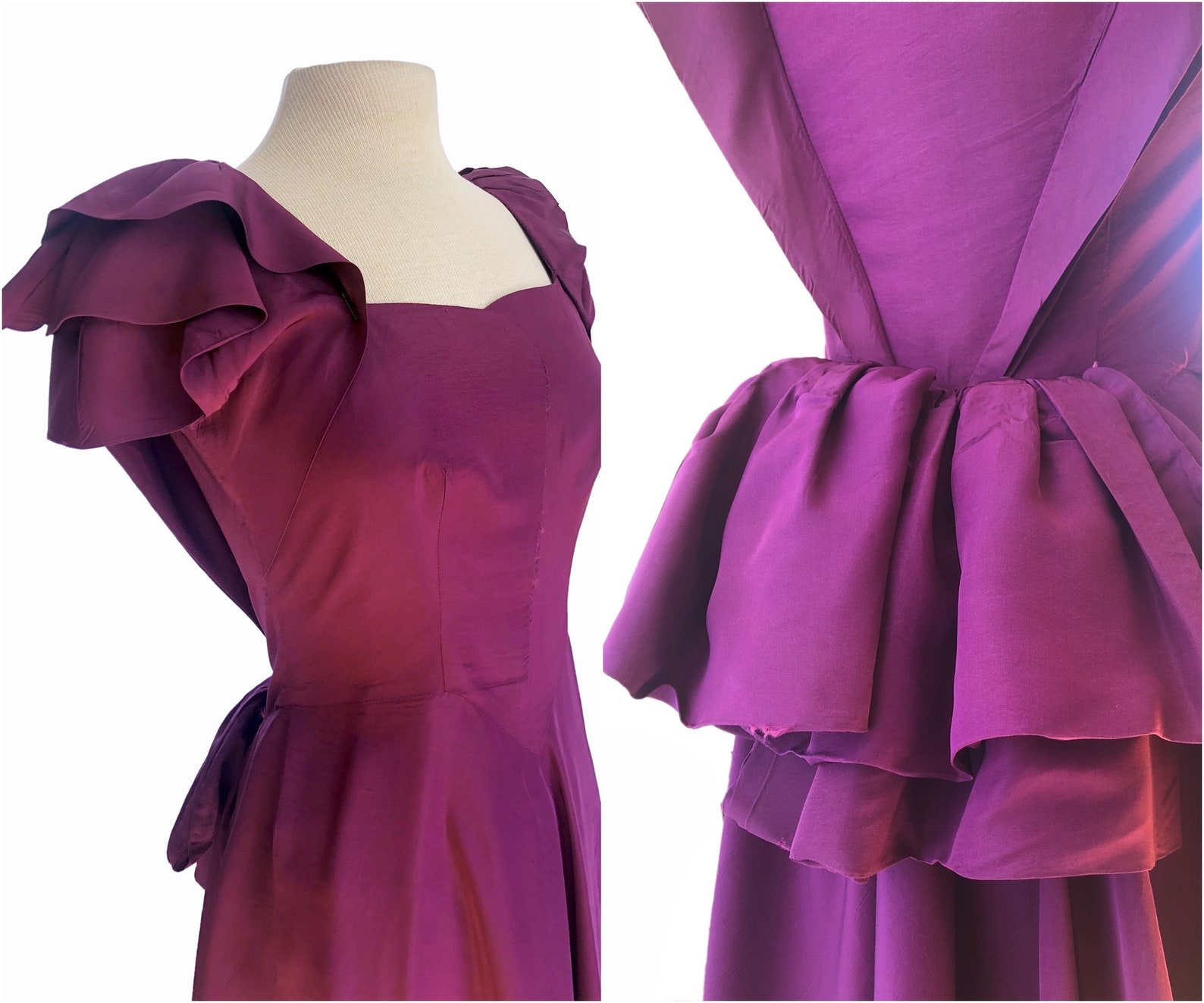 Vintage 1930s Magenta Maxi Gown/ Victorian Revival Bustle | Etsy