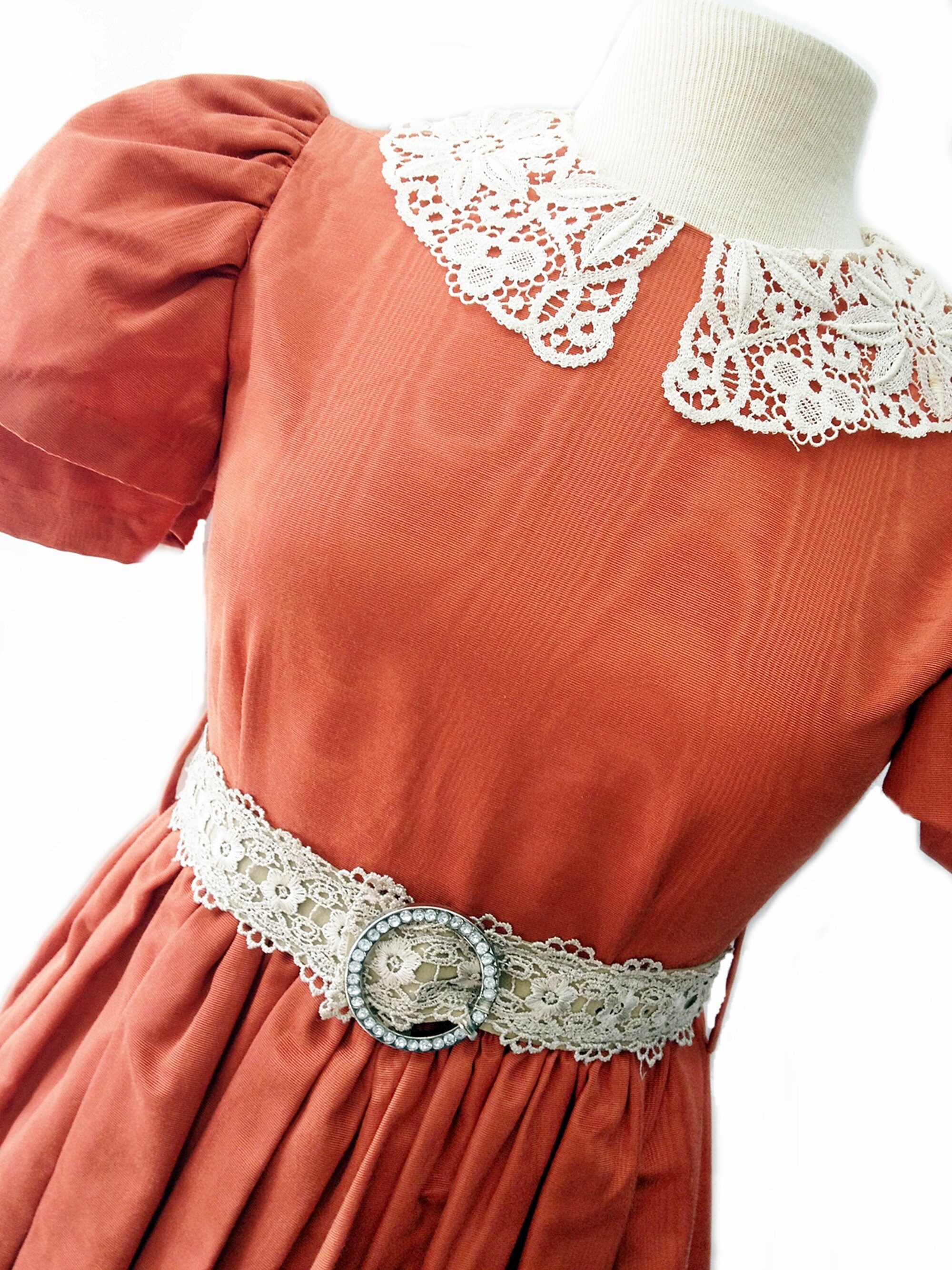 Vintage Moiré Burnt Orange Cocktail Dress Two Tier Ruffle Lace Collar ...