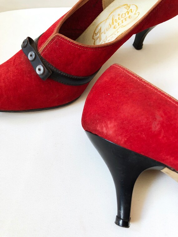 Vintage 50s red suede kitten heels| 1950s red shoes| … - Gem