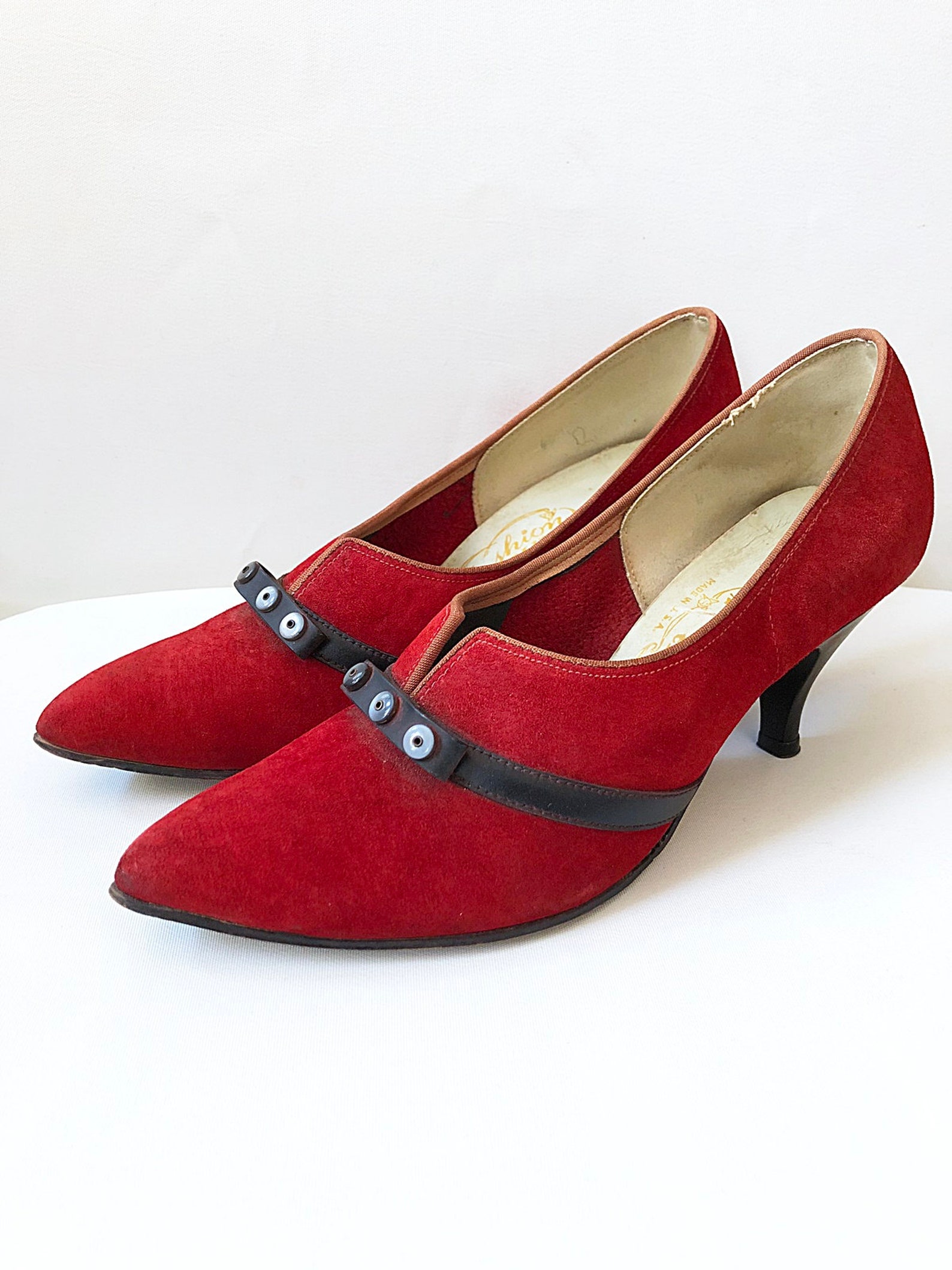 Vintage 50s Red Suede Kitten Heels| 1950s Red Shoes| Fashion Elite ...