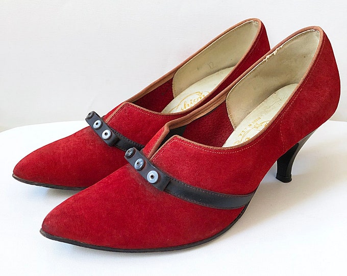 Vintage 50s Red Suede Kitten Heels 1950s Red Shoes Fashion - Etsy