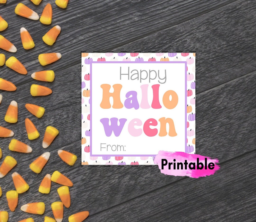 Printable Halloween Gift Tag Digital, Pastel Groovy, Print at Home ...