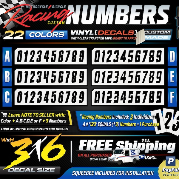 Racing Numbers Decal - Etsy