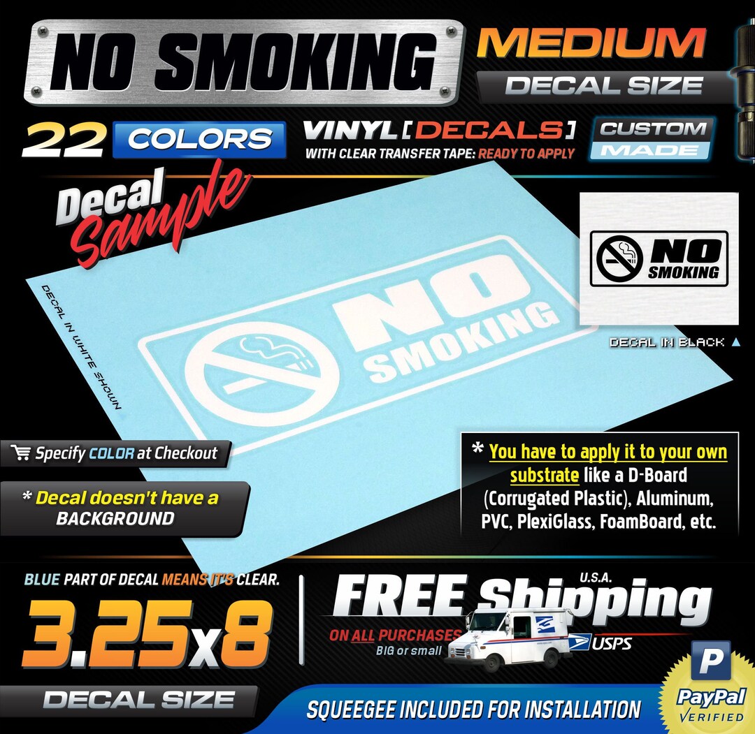 3.25x8 1 NO Smoking Sign With Border MEDIUM 1 Color Vinyl Decal - Etsy