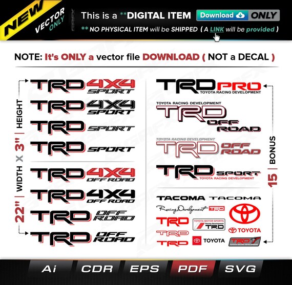 8 Vector File TRD 4x4 Sport / Offroad for Tacoma Ai Cdr Eps - Etsy
