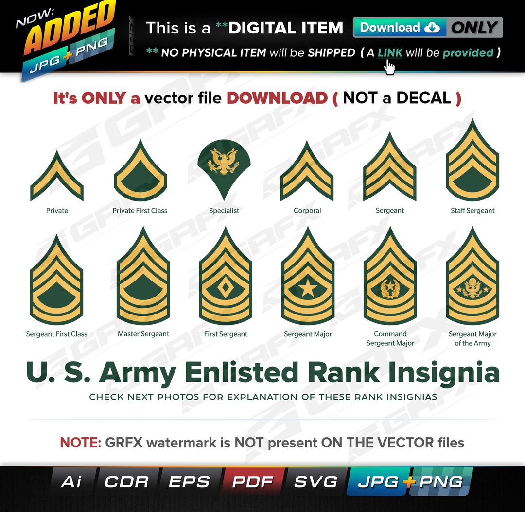 12 US Army Enlisted Rank Vectors Ai Cdr Eps Pdf Svg and - Etsy