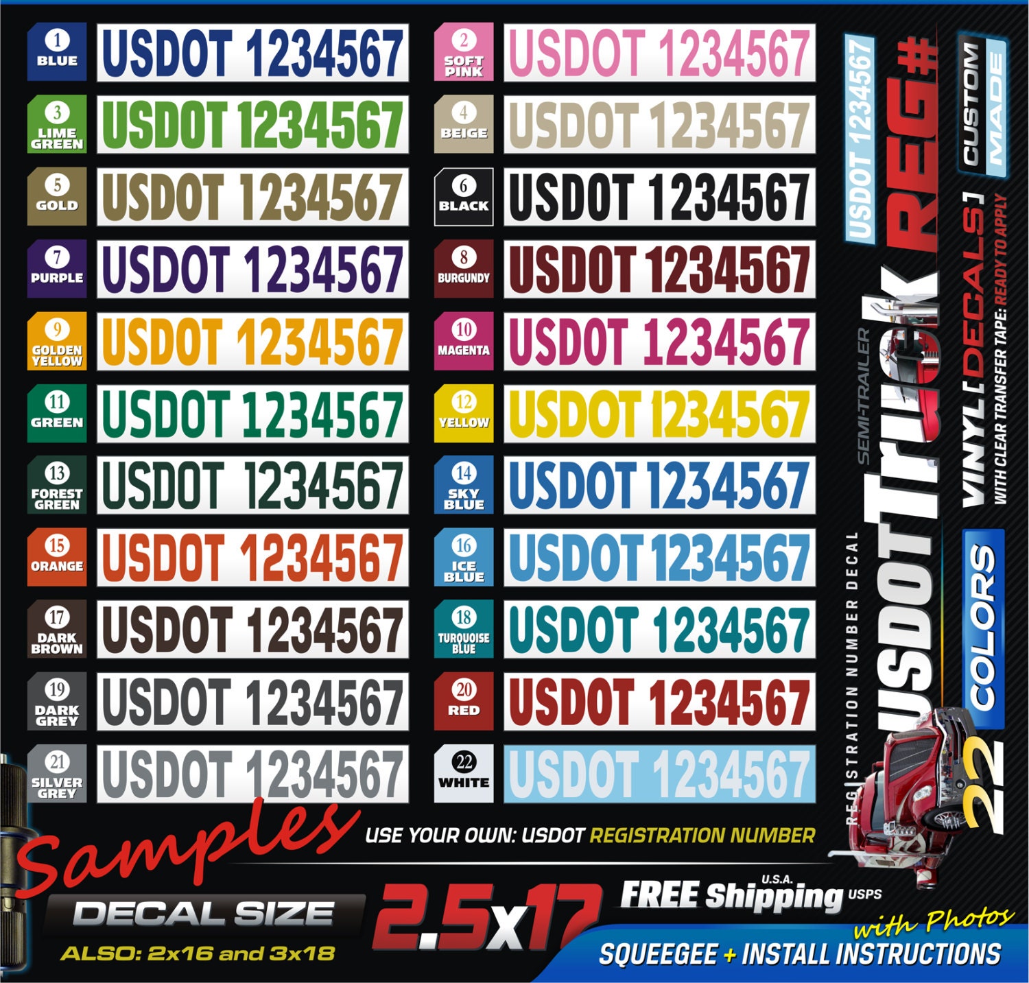 2.5x17 2 USDOT Truck Custom Registration Numbers Vinyl Decal | Etsy