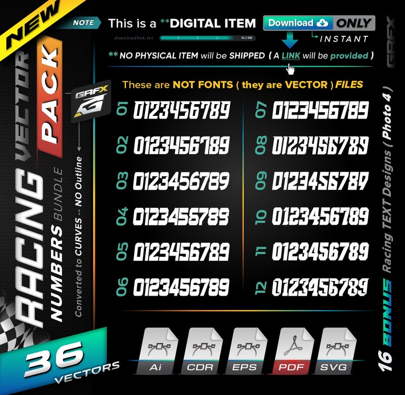 36 Racing Vectors These ARE NOT FONTS Ai Cdr Eps Pdf - Etsy