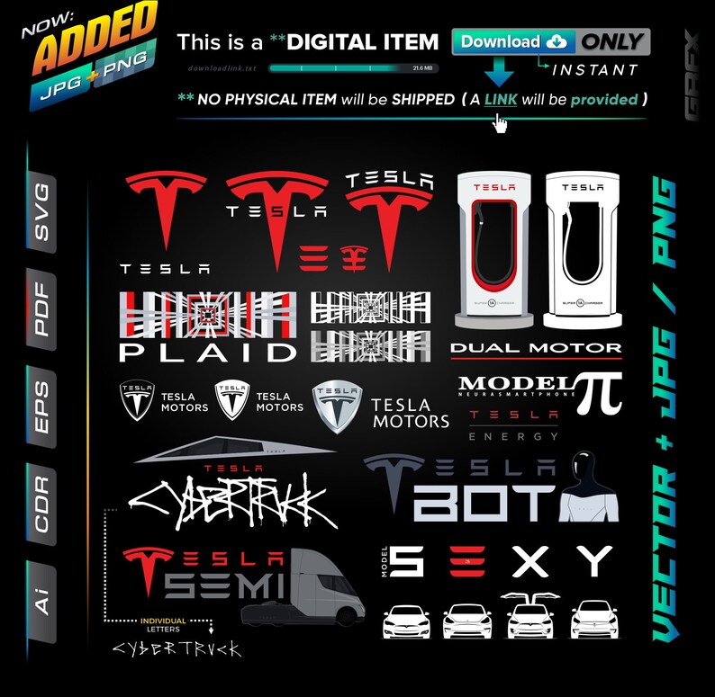 44 Tesla Vectors -- Ai, Cdr, Eps, Pdf, Svg, Jpg, Png -- Instant ...