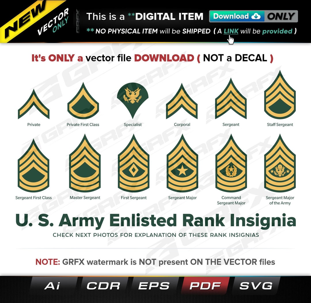 12 US Army Enlisted Rank Vectors Ai Cdr Eps Pdf Svg - Etsy